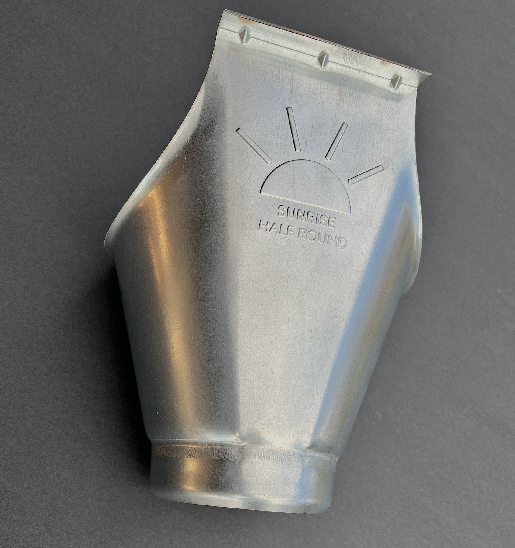 6”–4” Galvanized Steel Downspout Outlet | Sunrise Half Round